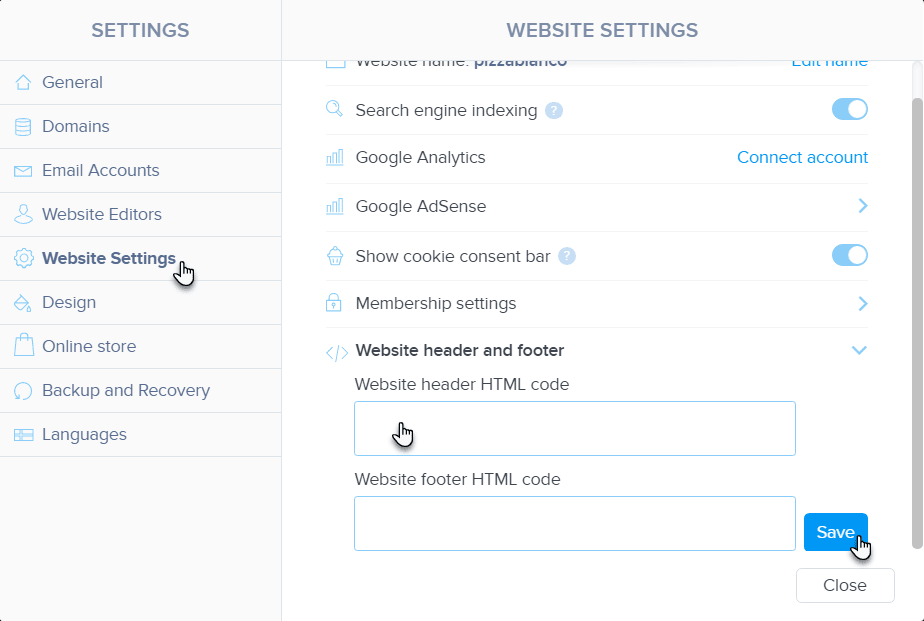 Как да добавите HTML код в хедъра | Помощна страница